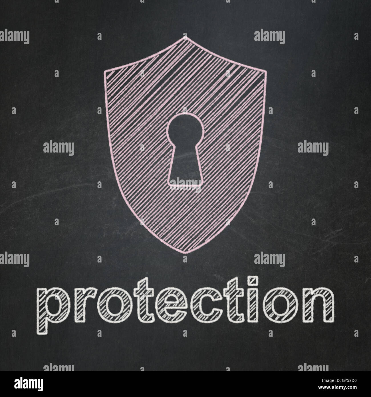 Protection concept: Shield With Keyhole and Protection on chalkboard background Stock Photo - Alamy