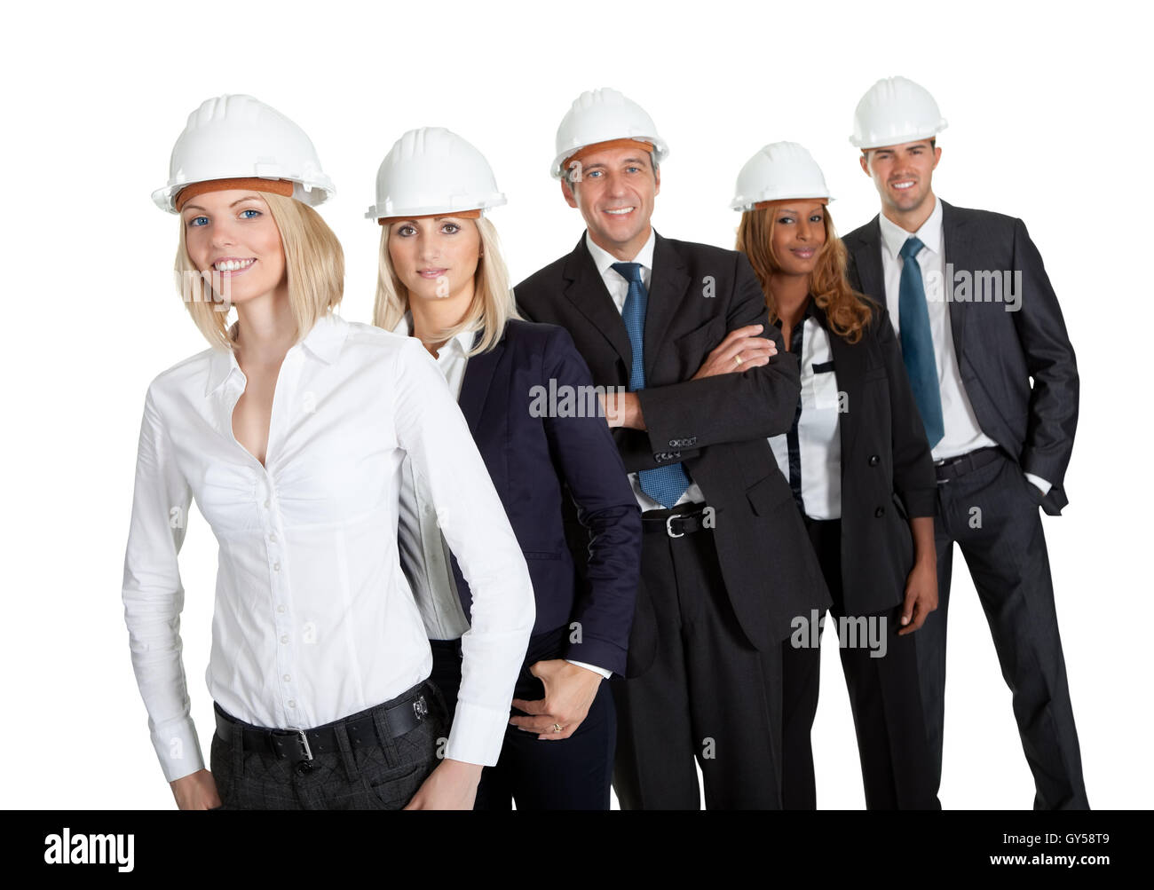 Female civil engineer standing with her team Stock Photo - Alamy