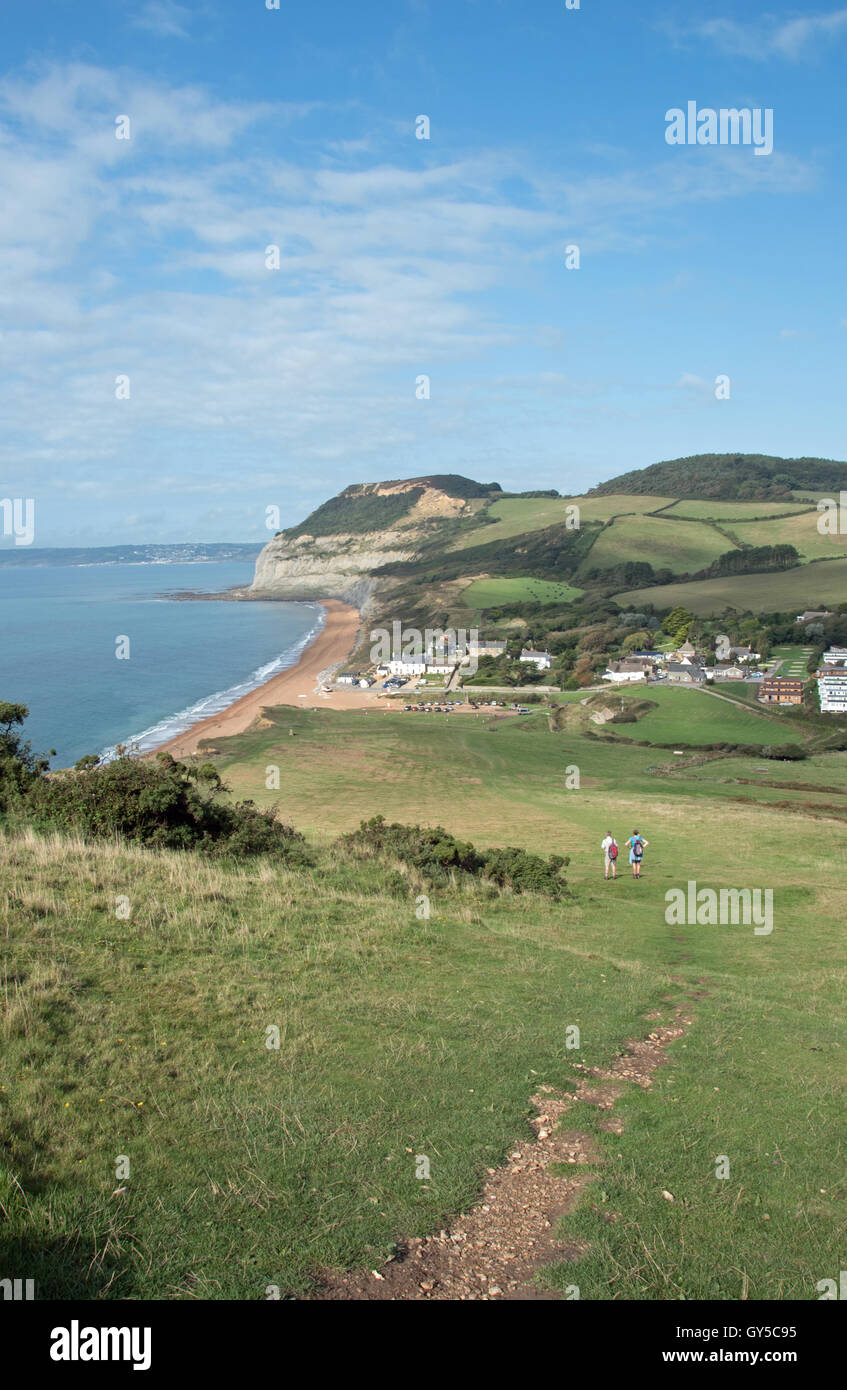 A view of Seatown and Golden Cap, taken from the South West Coast Path ...