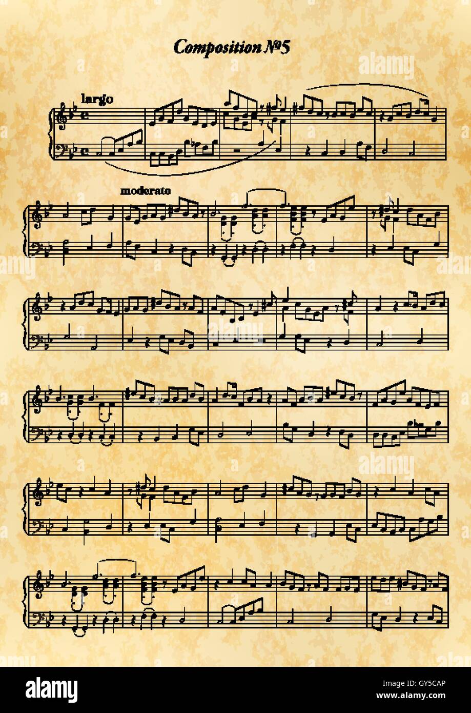 Music note sheet with difficult melody on old paper Stock Vector Image ...