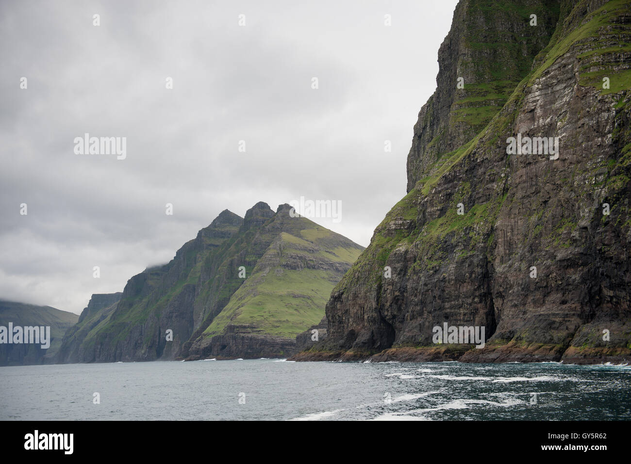 Landscape on the Faroe Islands with ocean and cliffs close to Vestmanna ...