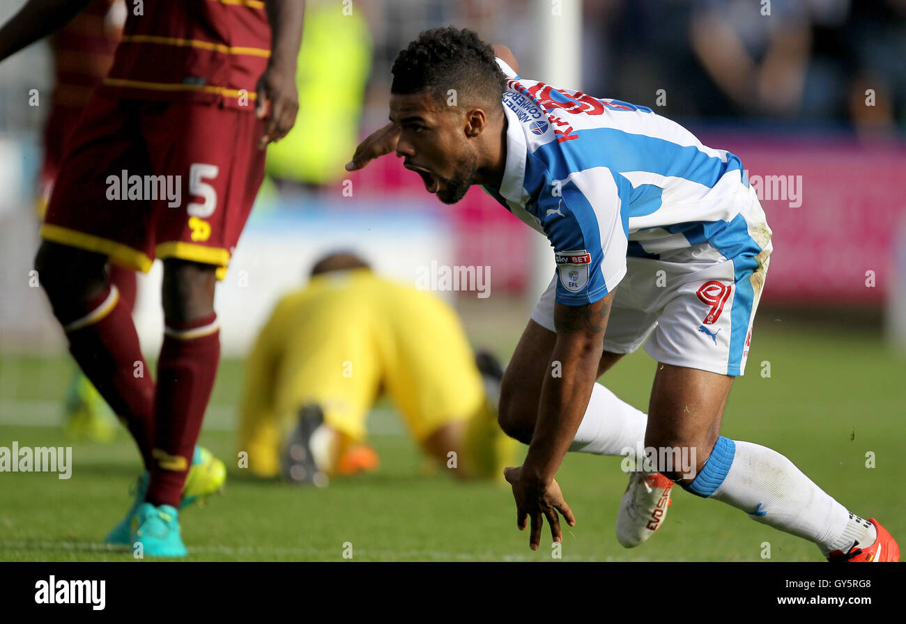Huddersfield Town's Elias Kachunga celebrates after scoring the 2nd ...