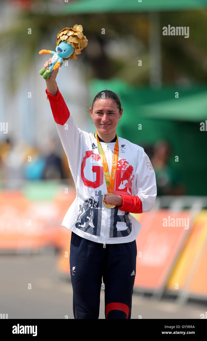 Great Britain's Sarah Storey celebrates with her gold medal after ...