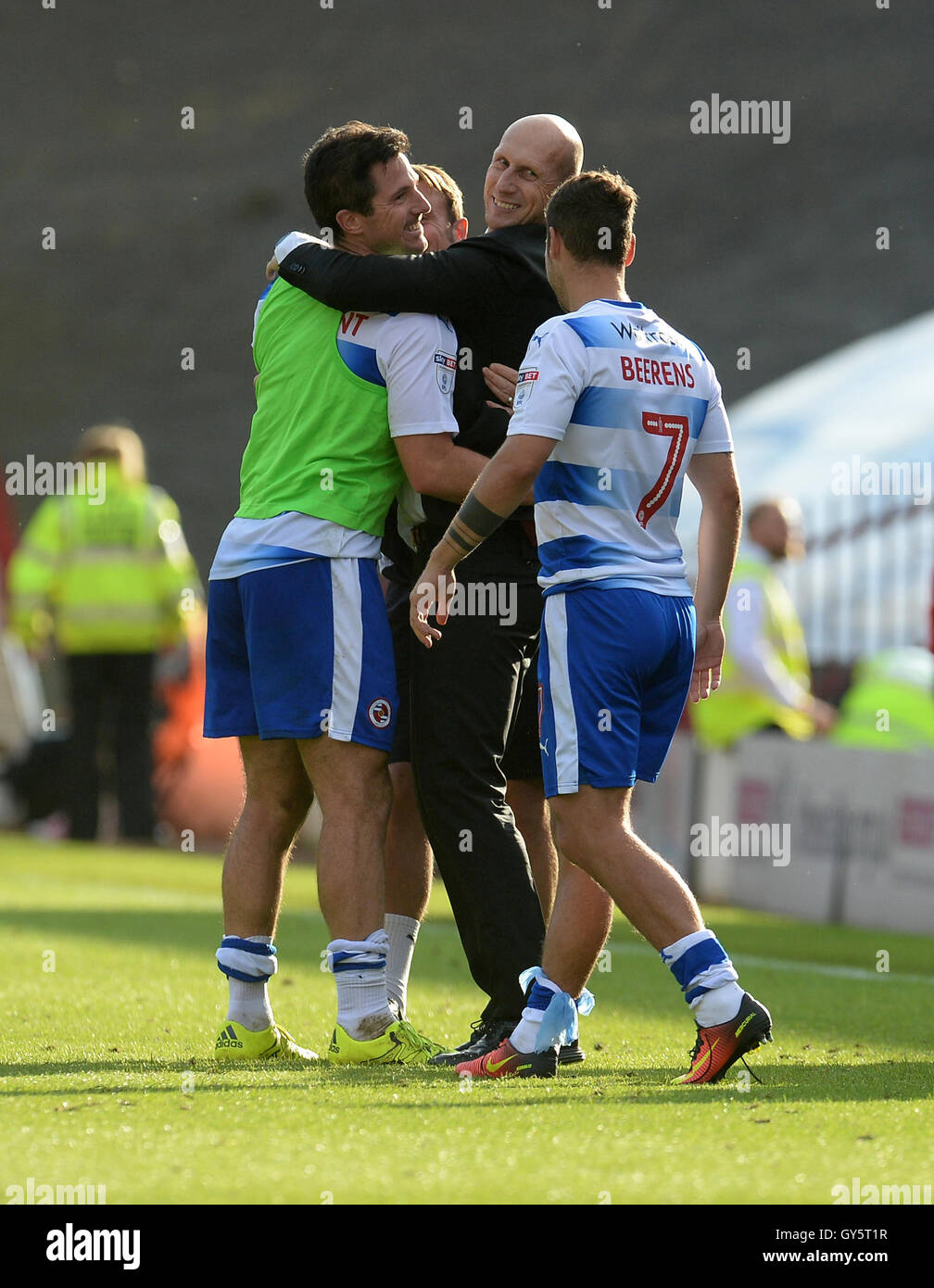 Reading manager Jaap Stam celebrates with his players after their ...