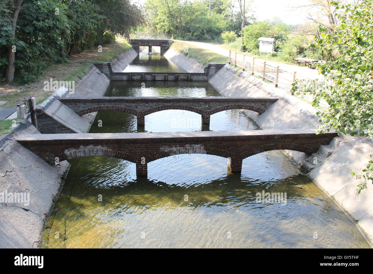 Irrigation duct with flowing water in northern Italy, Lombardy, Canal ...