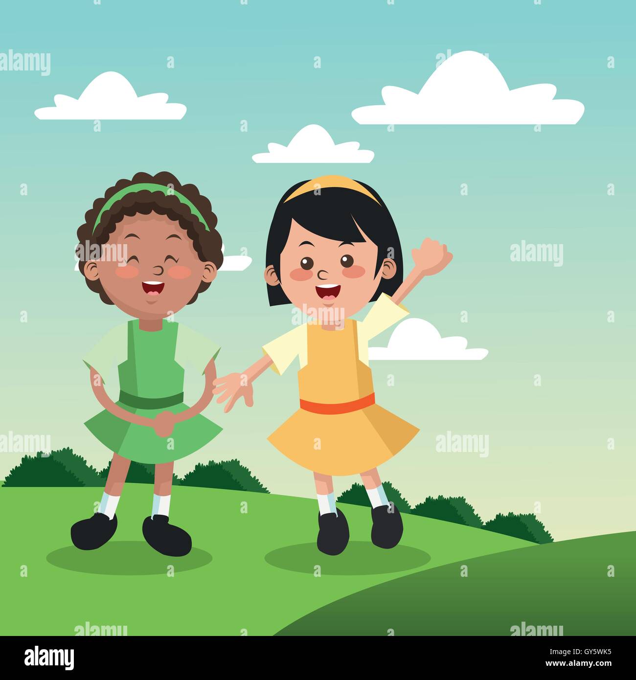 Group of happy girls cartoon kids Stock Vector Image & Art - Alamy
