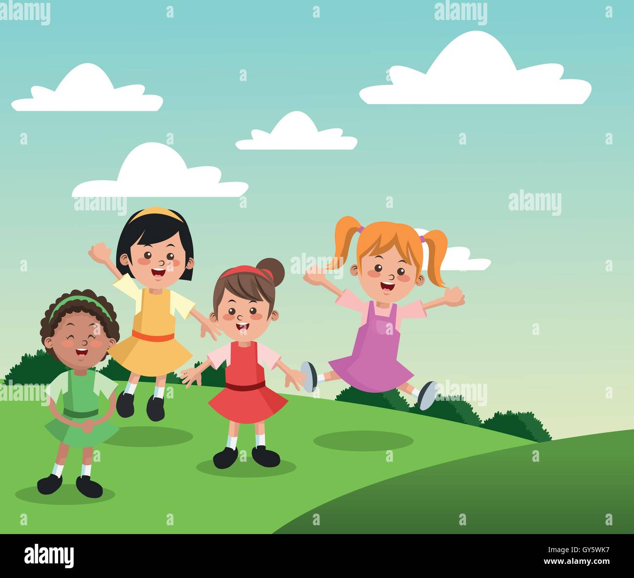 Group of happy girls cartoon kids Stock Vector Image & Art - Alamy