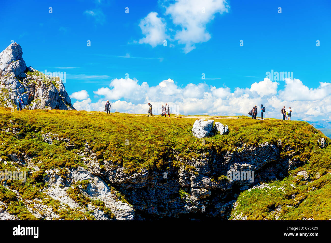 people in beautiful summer alpine mountain landscape Stock Photo - Alamy