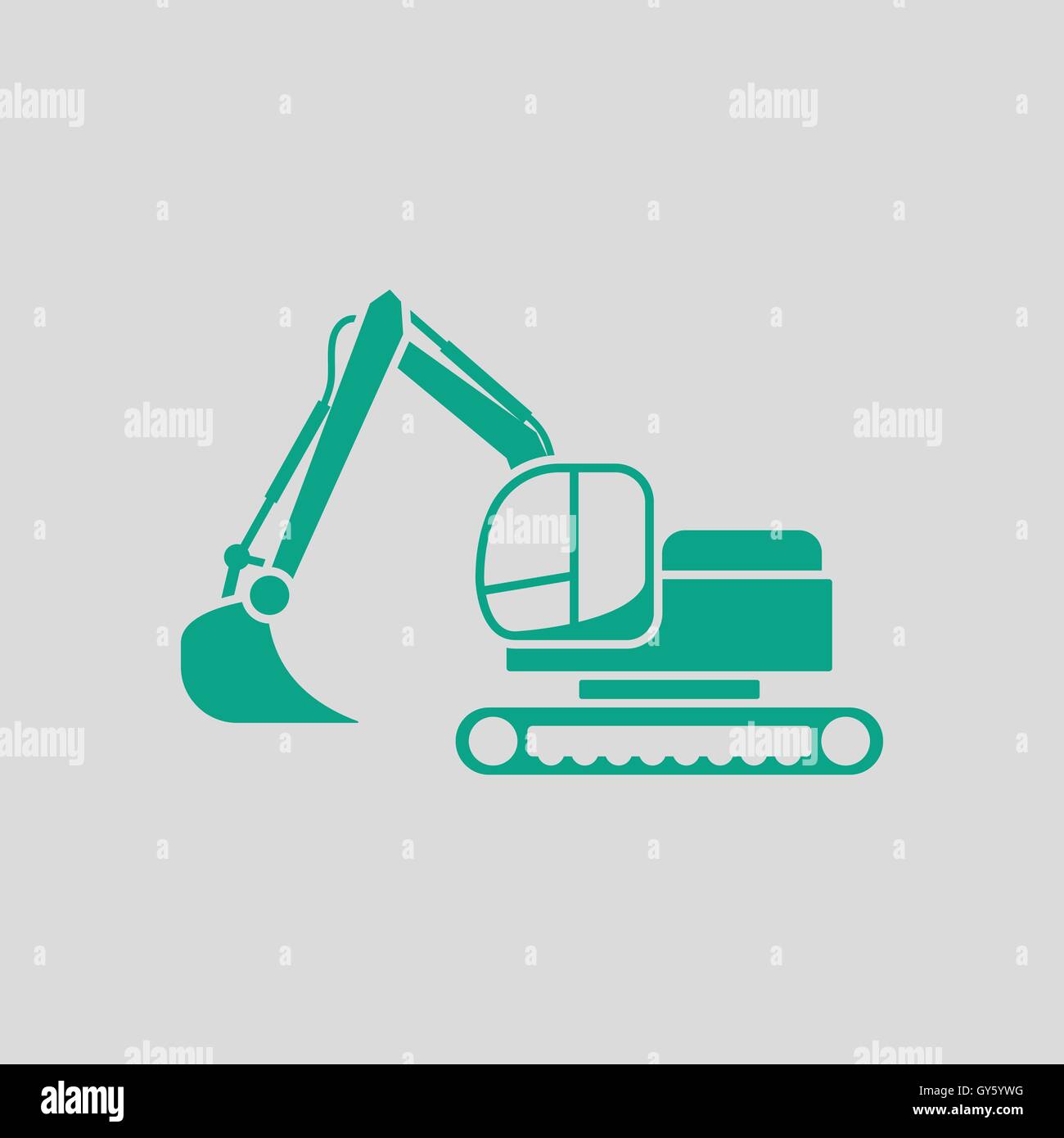 Icon of construction excavator. Gray background with green. Vector ...