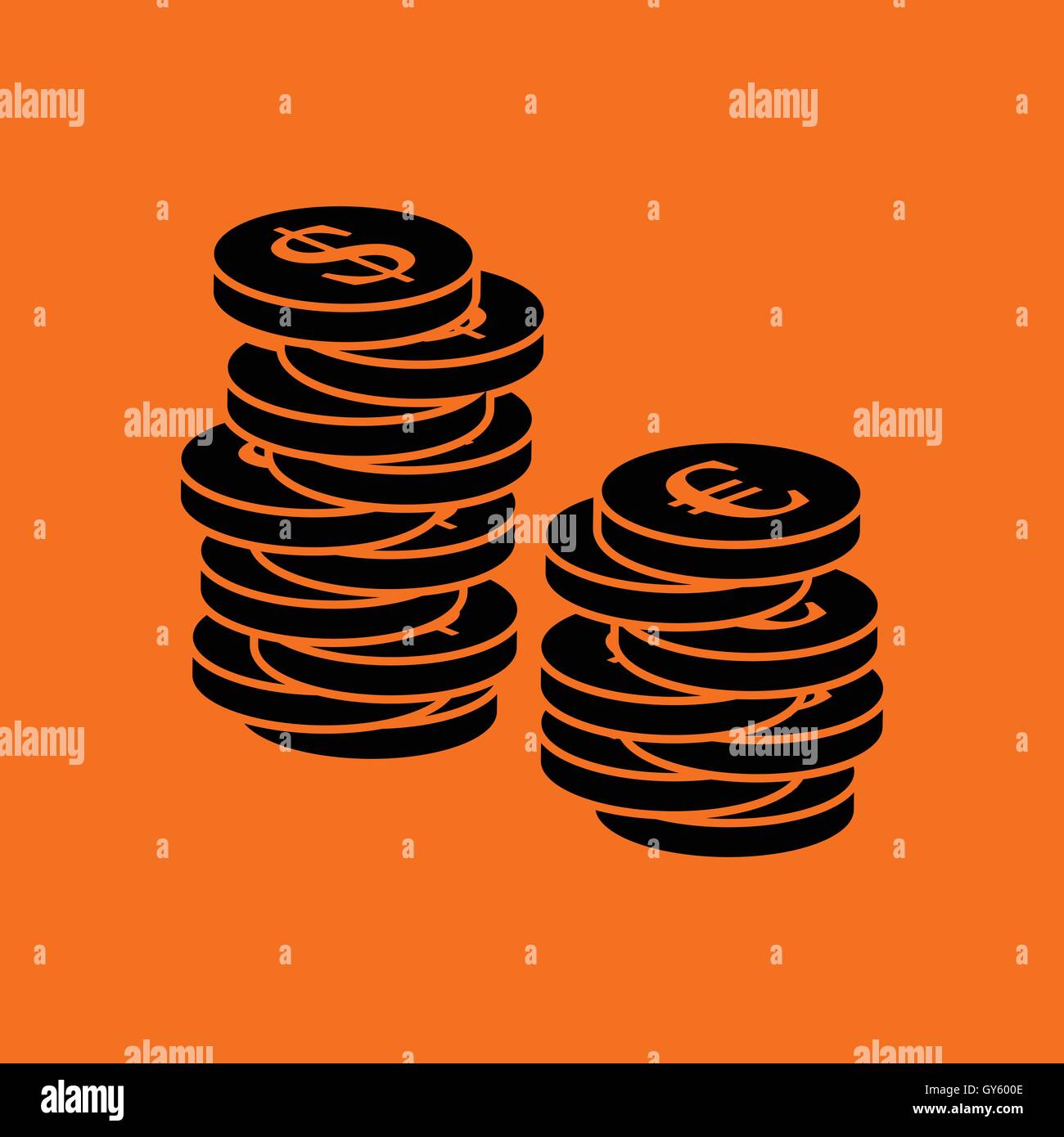 Stack of coins icon. Orange background with black. Vector illustration ...