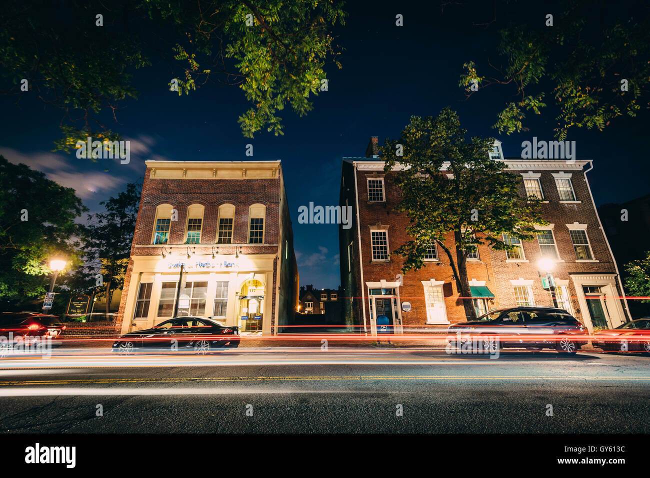 Buildings on Fairfax Street at night, in the Old Town of Alexandria ...