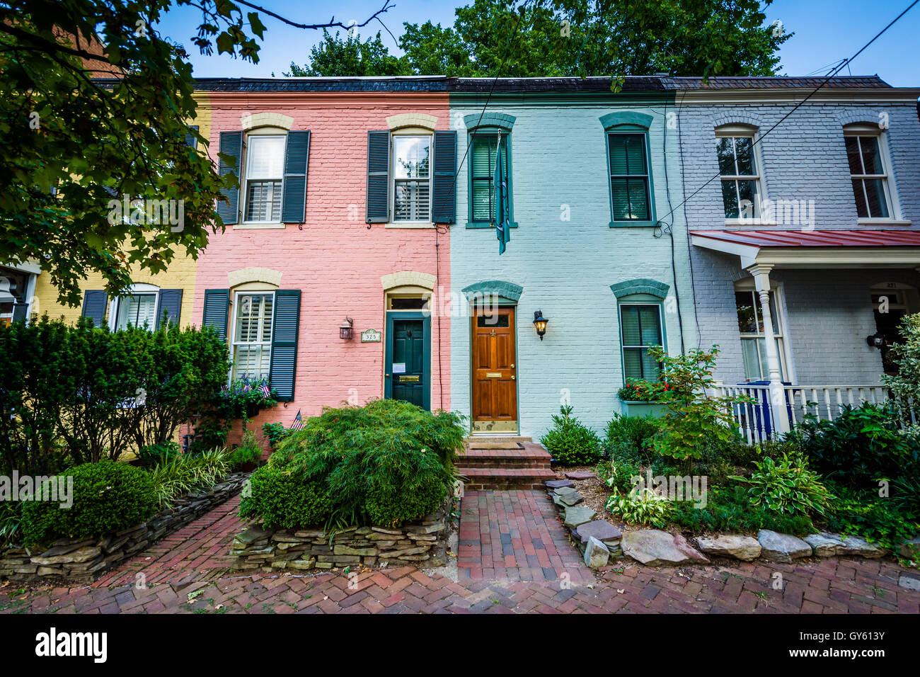 Colorful brick row houses in the Old Town, Alexandria, Virginia Stock ...