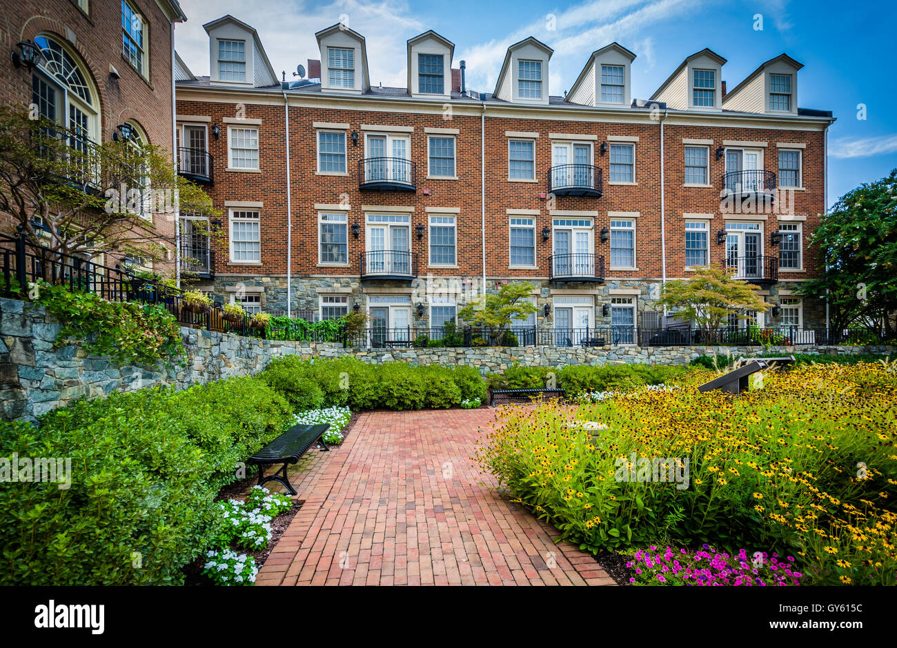 Garden and apartment buildings in Alexandria, Virginia Stock Photo - Alamy