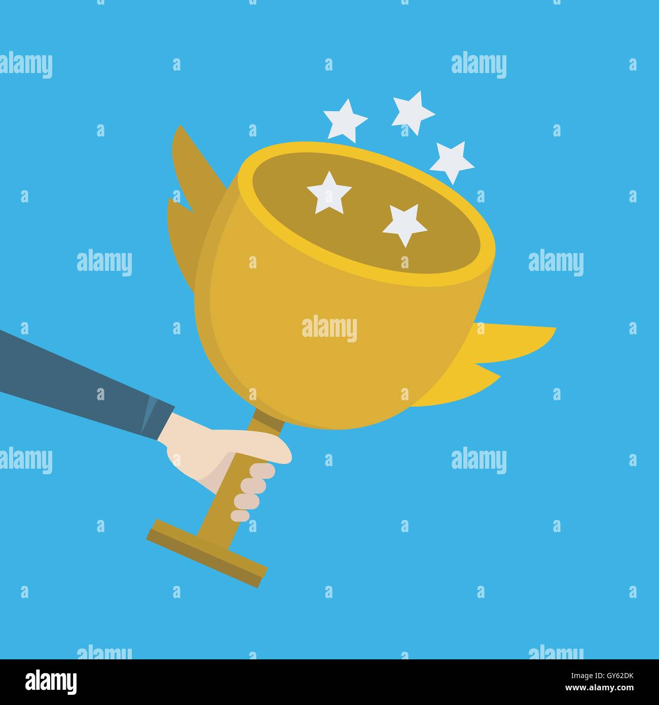 Hand Holding Gold Trophy Vector Stock Vector Image And Art Alamy