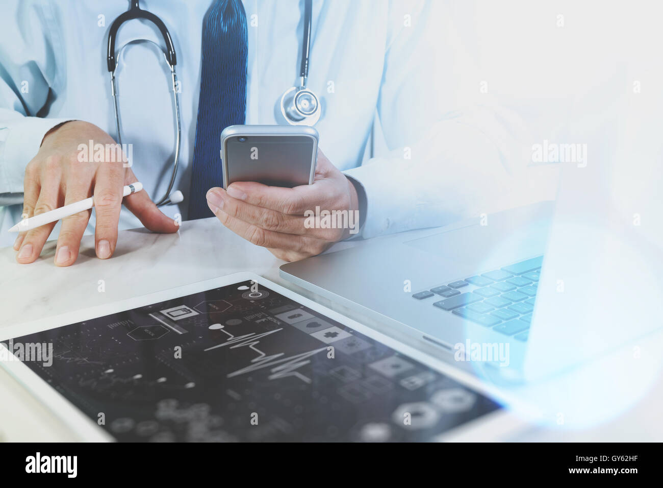 Medical technology concept. Doctor hand working with modern digital ...