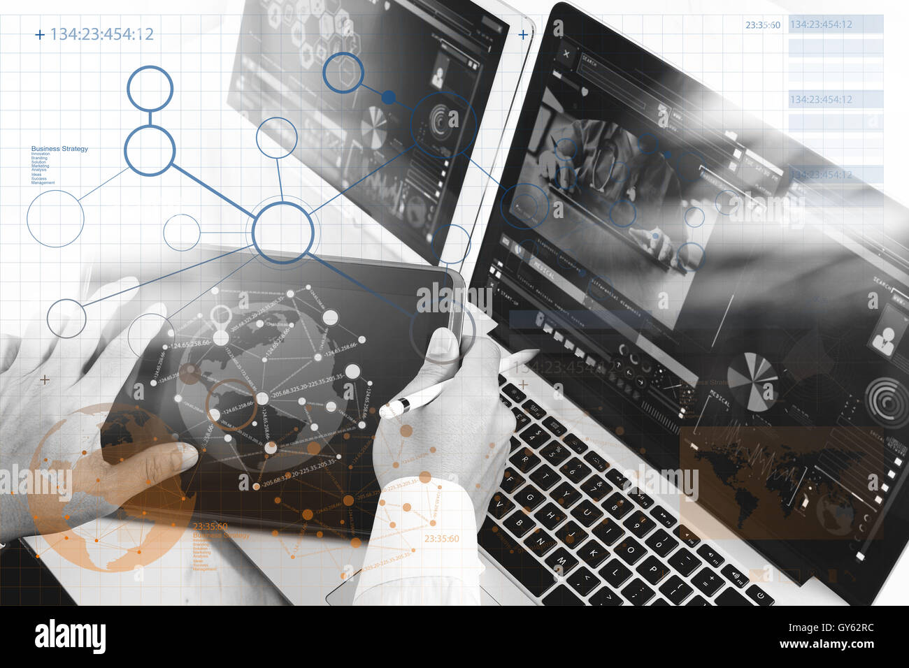 Medical network technology concept. Doctor hand working with ...