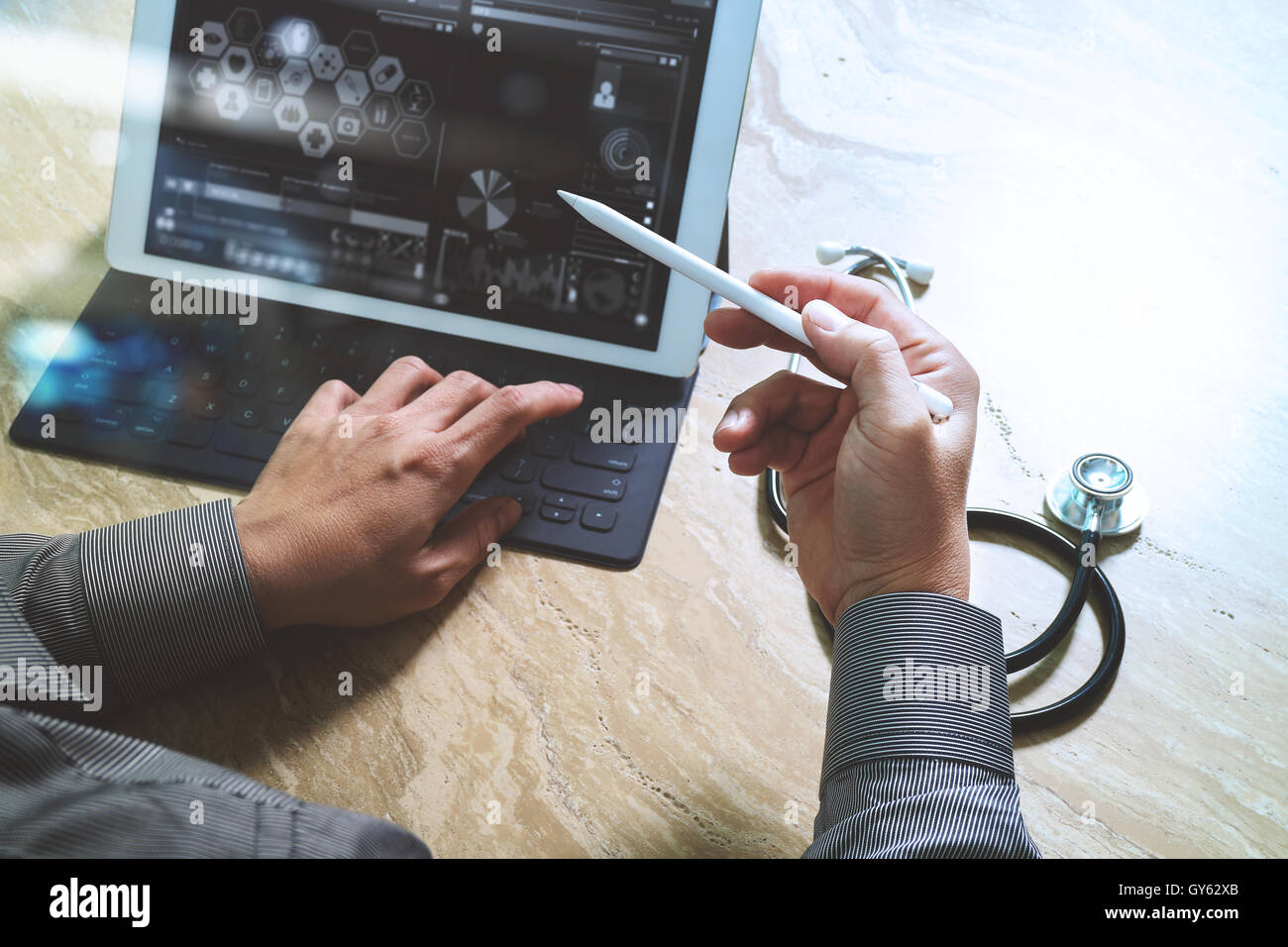 Medical technology concept. Doctor hand working with modern digital ...