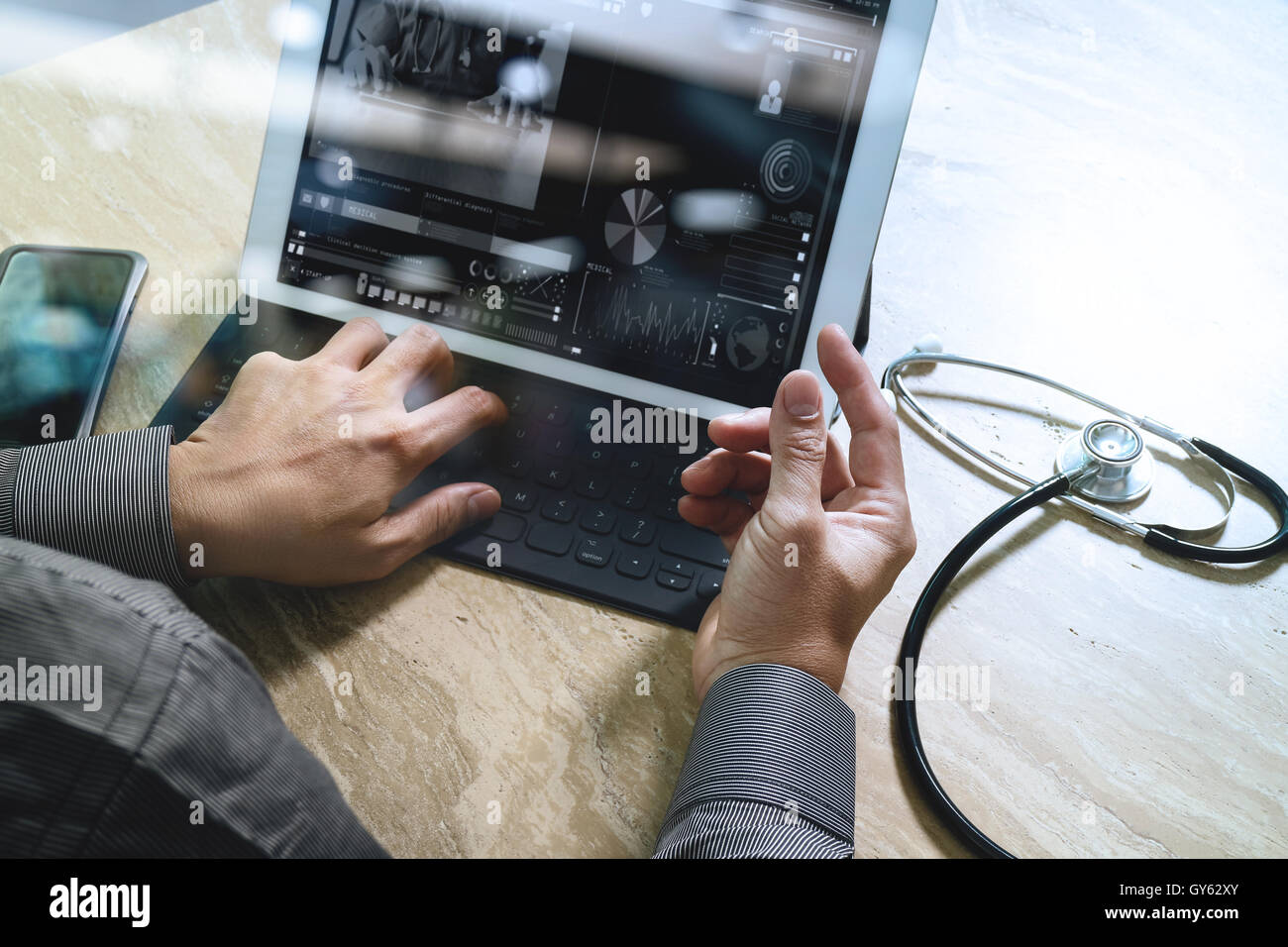 Medical technology concept. Doctor hand working with modern digital ...