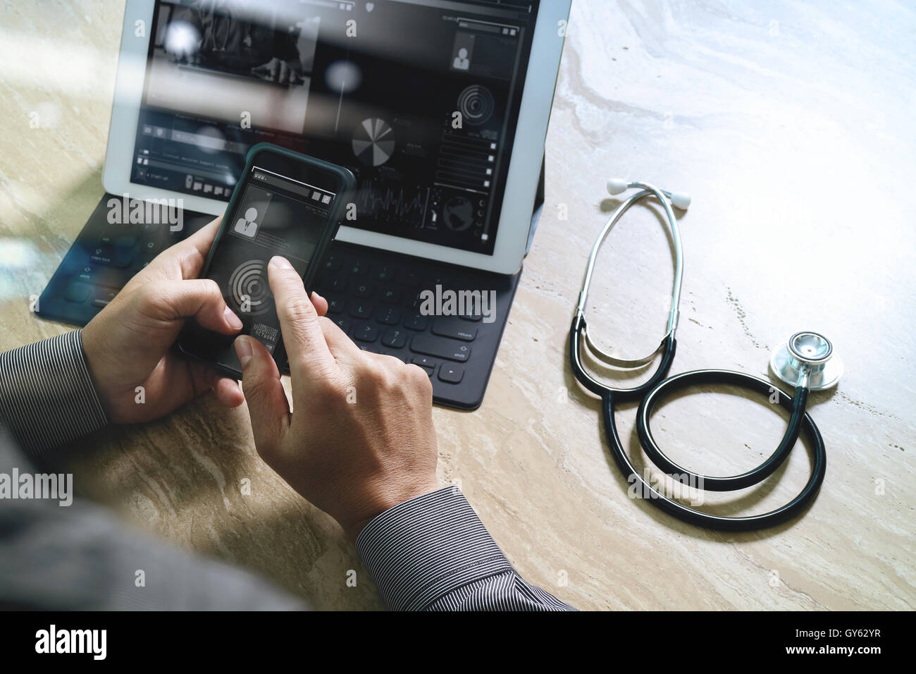Medical technology concept. Doctor hand working with modern digital ...