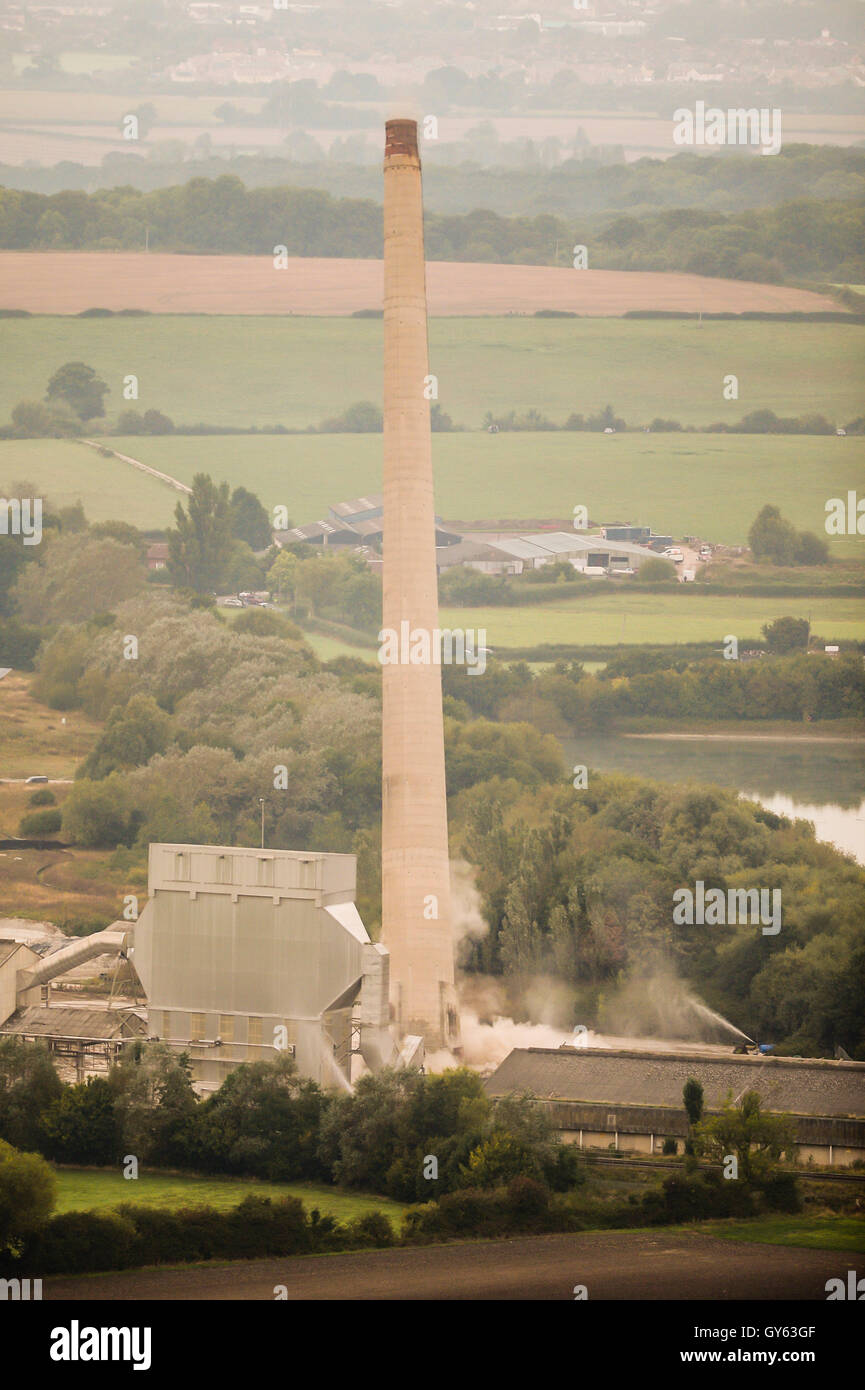 The demolition, by controlled explosion, of the 400ft chimney at the ...