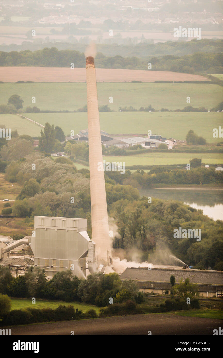The demolition, by controlled explosion, of the 400ft chimney at the ...