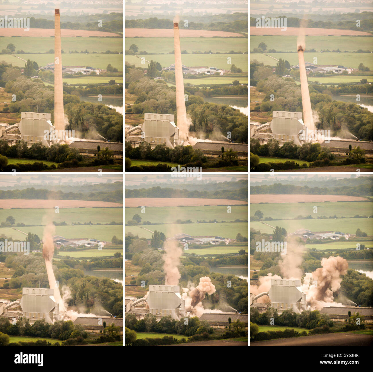 A sequence (clockwise from top left) show the demolition, by controlled ...