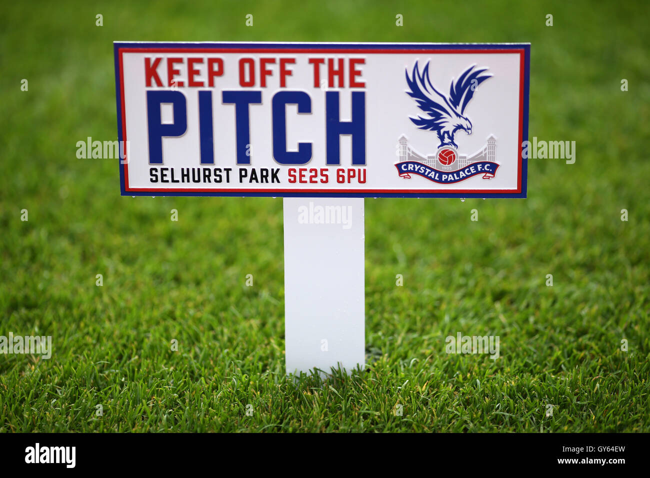 A general view of signage on the pitch at Selhurst Park before the ...