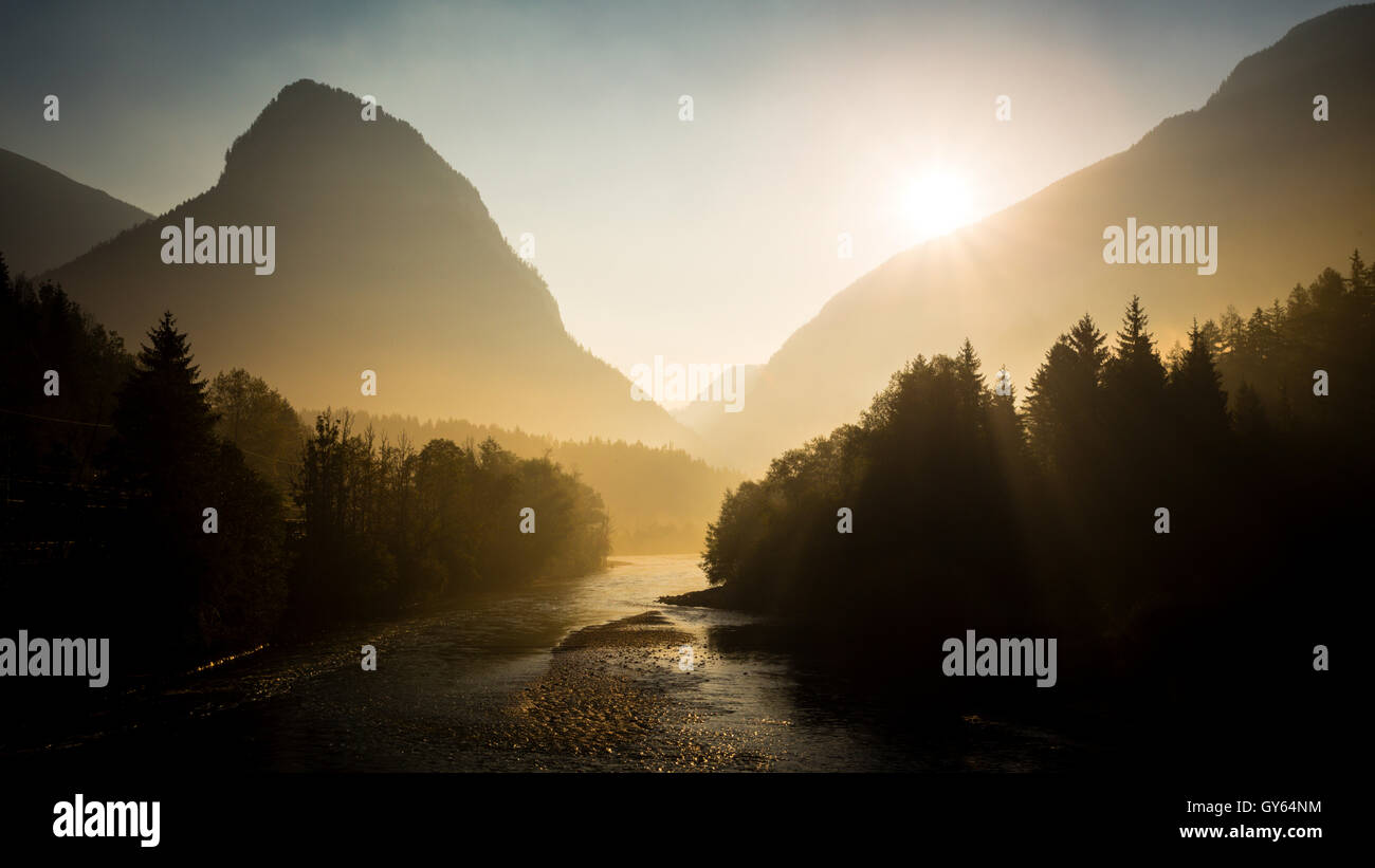 River, Enns, Mountains, Valley, Backlight, Nationalpark Gesäuse, Styria ...