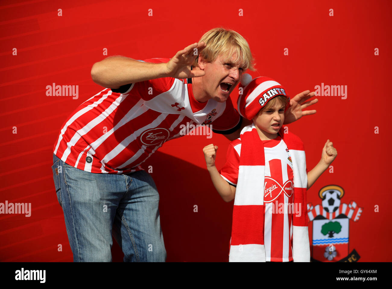 Southampton fans pose outside the ground before the Premier League ...