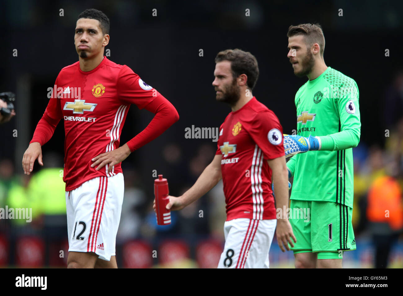 Manchester United's (L - R) Chris Smalling, Juan Mata and David de Gea ...