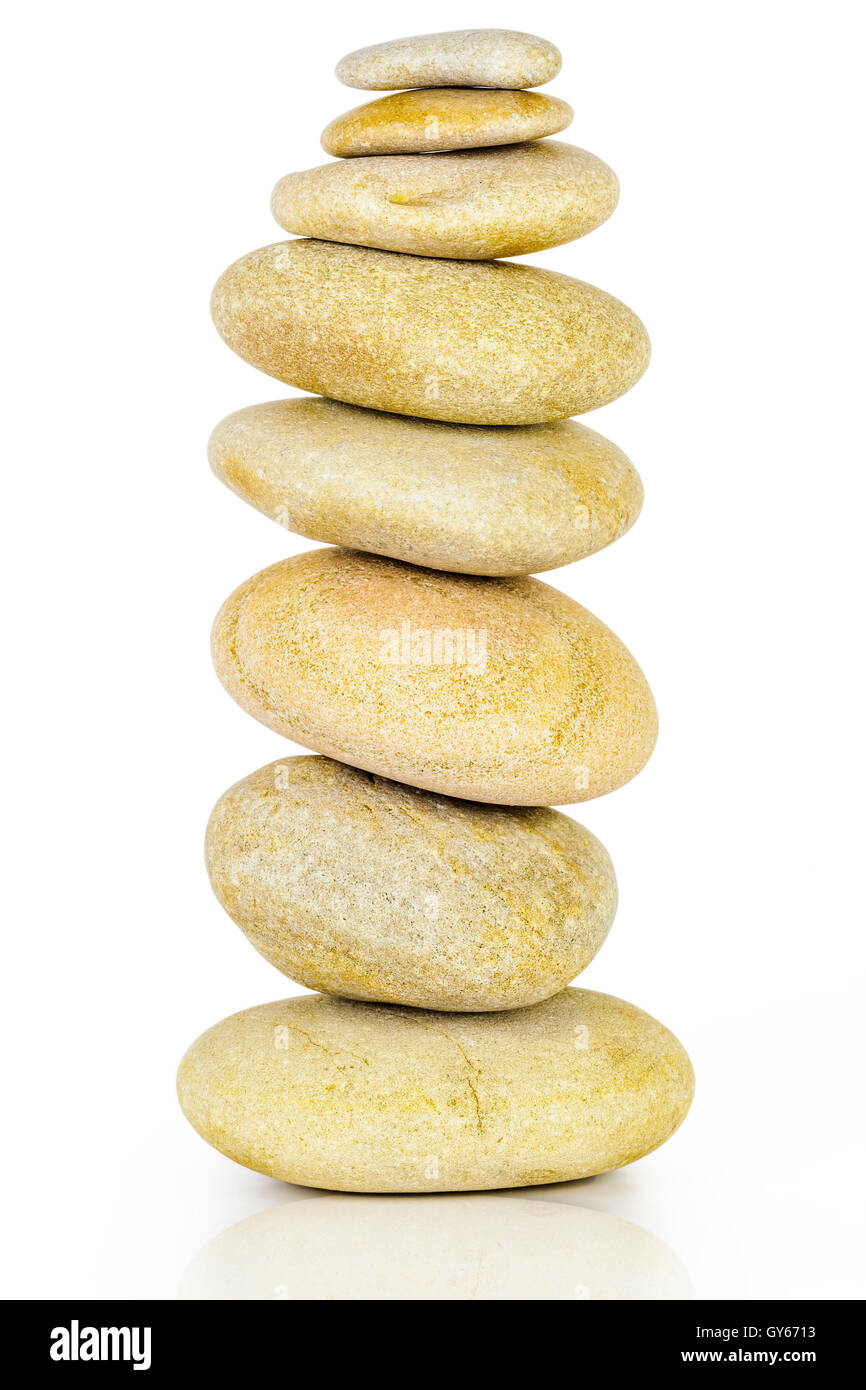 Balanced stack of different stones on white background Stock Photo - Alamy