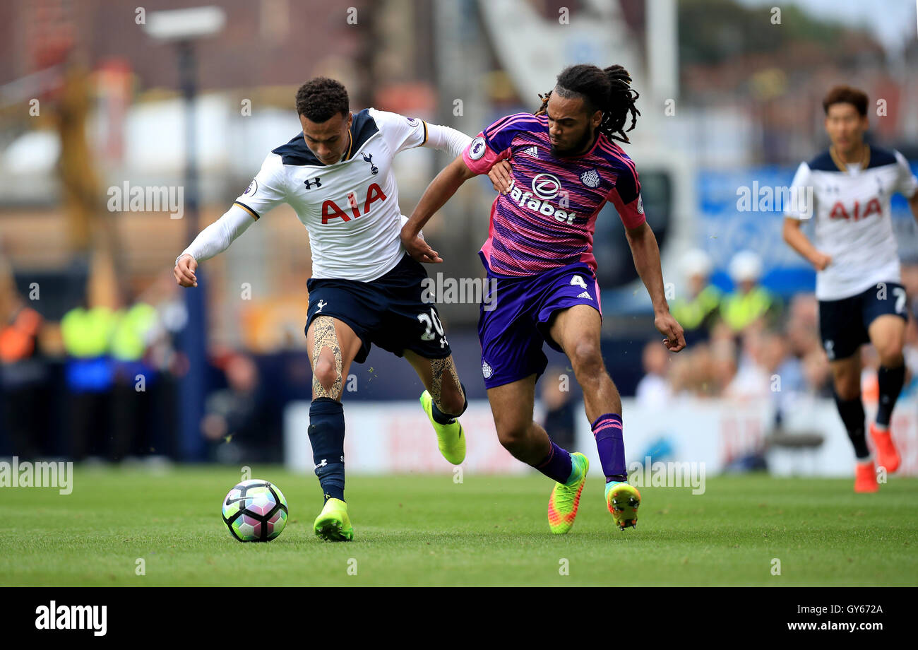 Sunderland's Jason Denayer (right) and Tottenham Hotspur's Dele Alli ...