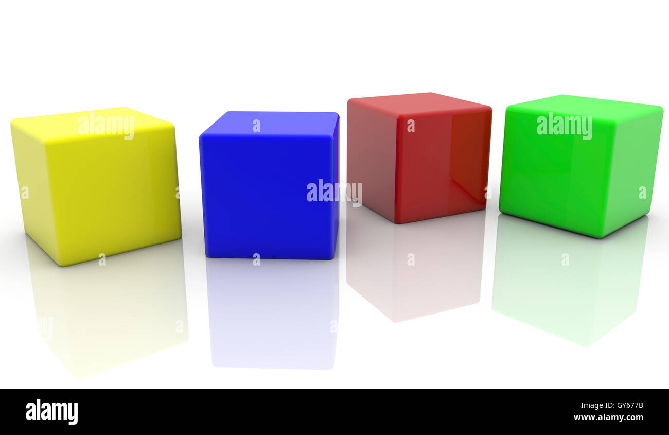 Four cubes in various colors Stock Photo - Alamy