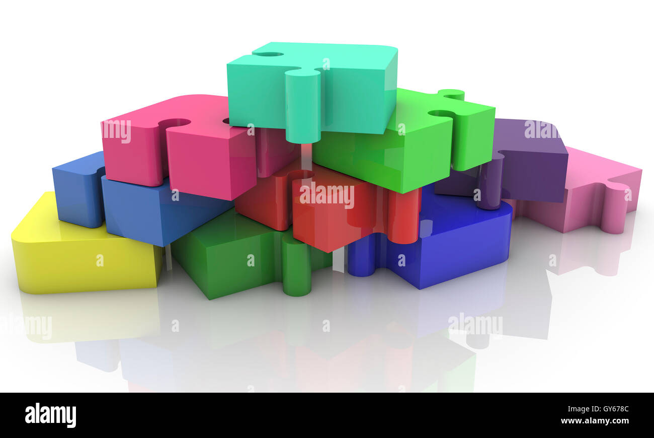 Pyramid of Puzzle pieces in different colors Stock Photo - Alamy