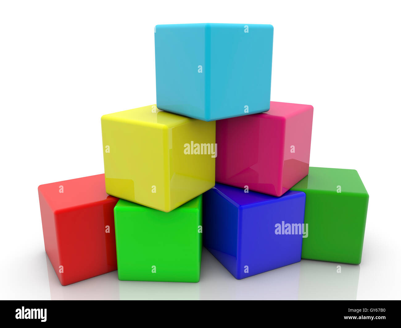 Pyramid of cubes in different colors on white Stock Photo - Alamy