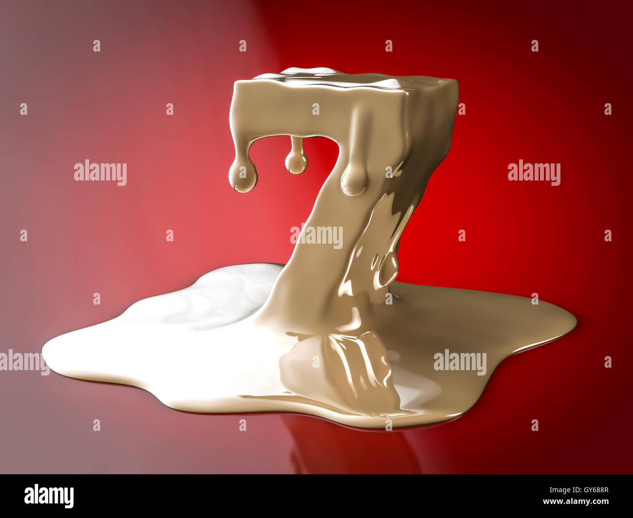 Liquid number seven on a red background. 3D illustration Stock Photo ...