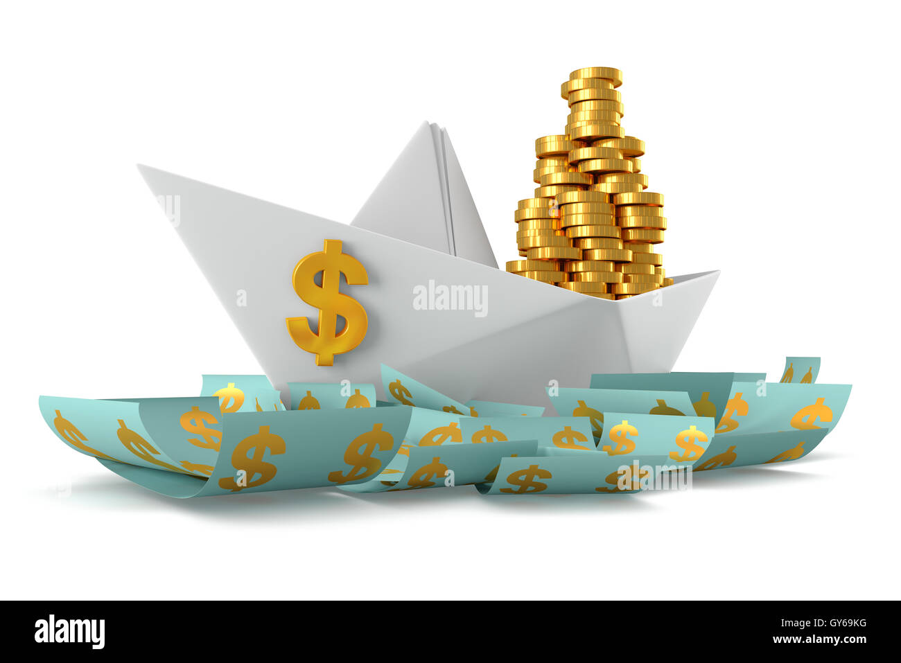 Paper boat dollars Stock Photo - Alamy