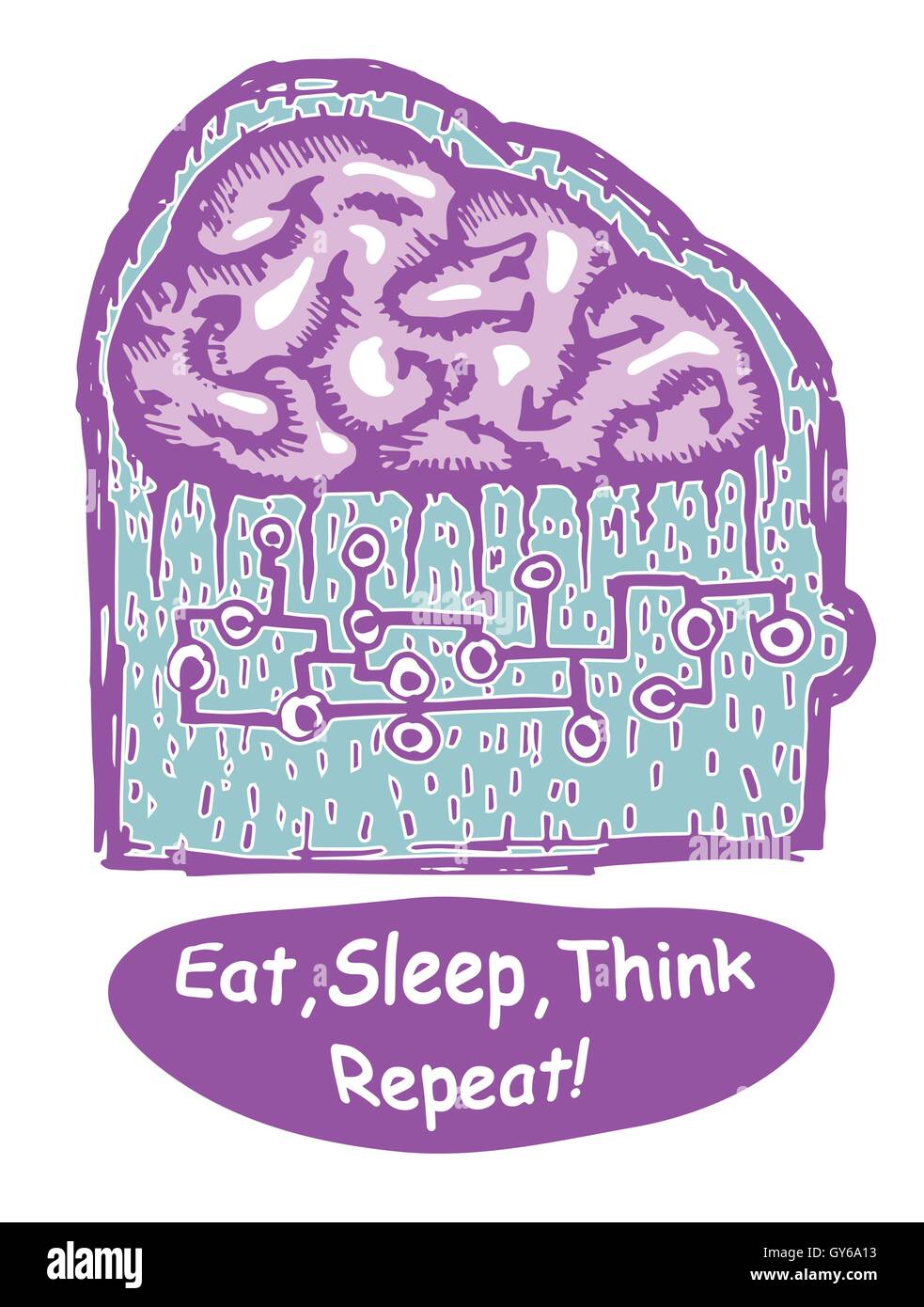 brain, and electronic circuit with eat sleep think repeat text ...