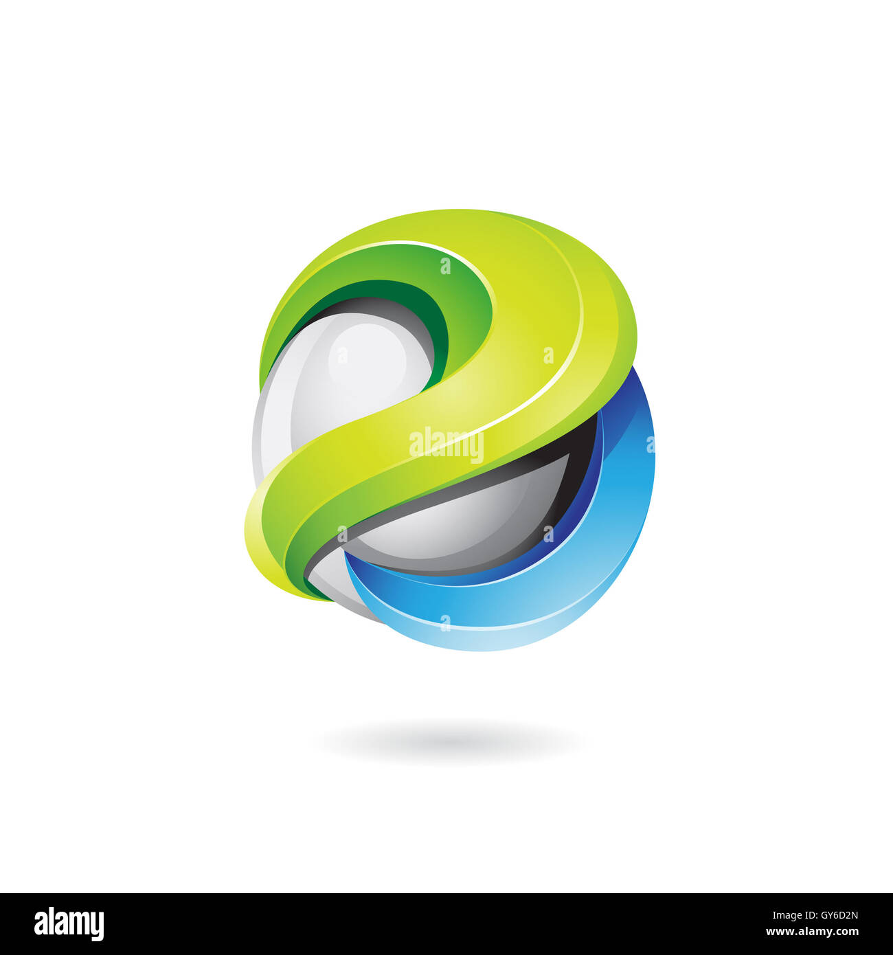 Vector illustration of a 3d glossy logo shape in green, blue and grey ...