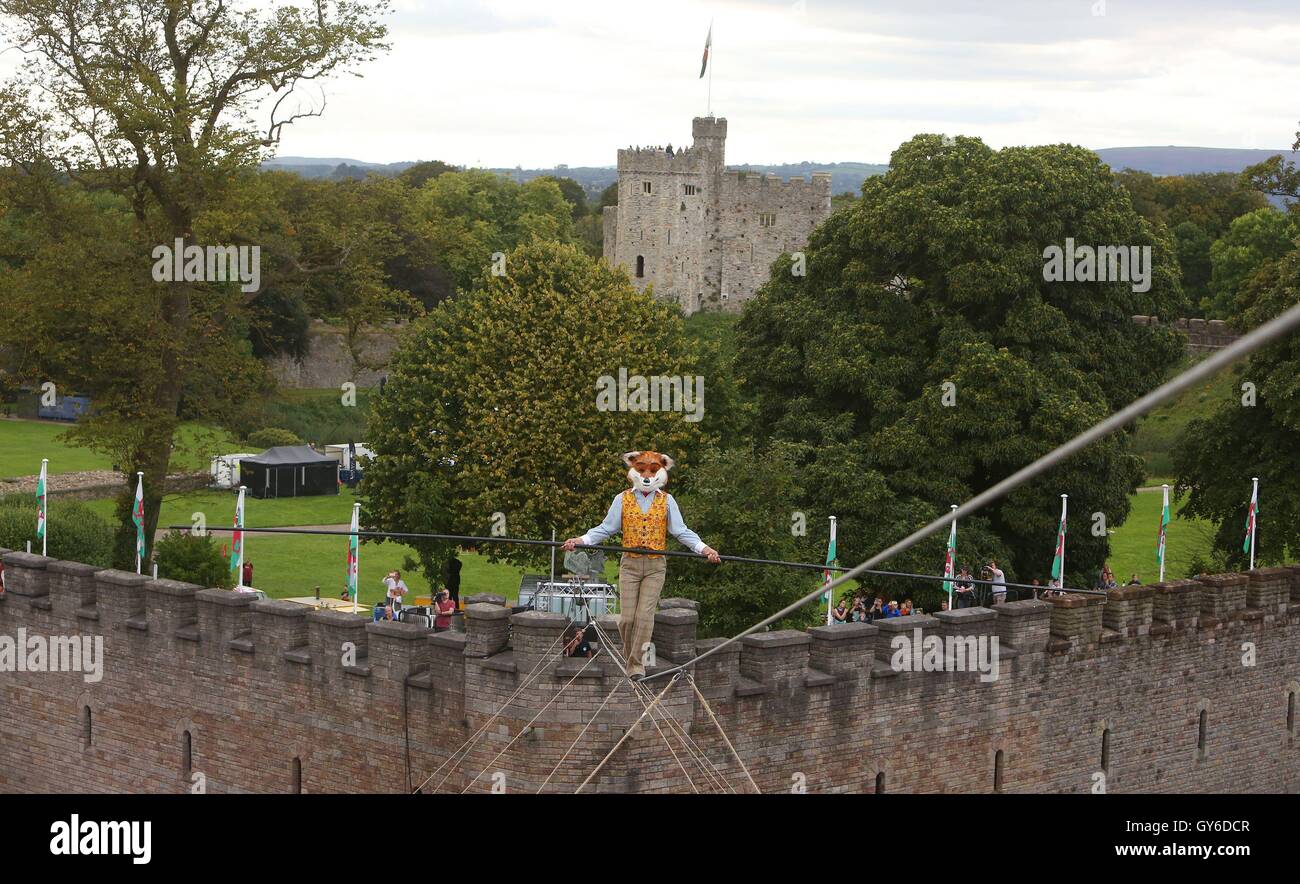 EDITORIAL USE ONLY High wire walker Chris Bullzini walks from Cardiff ...