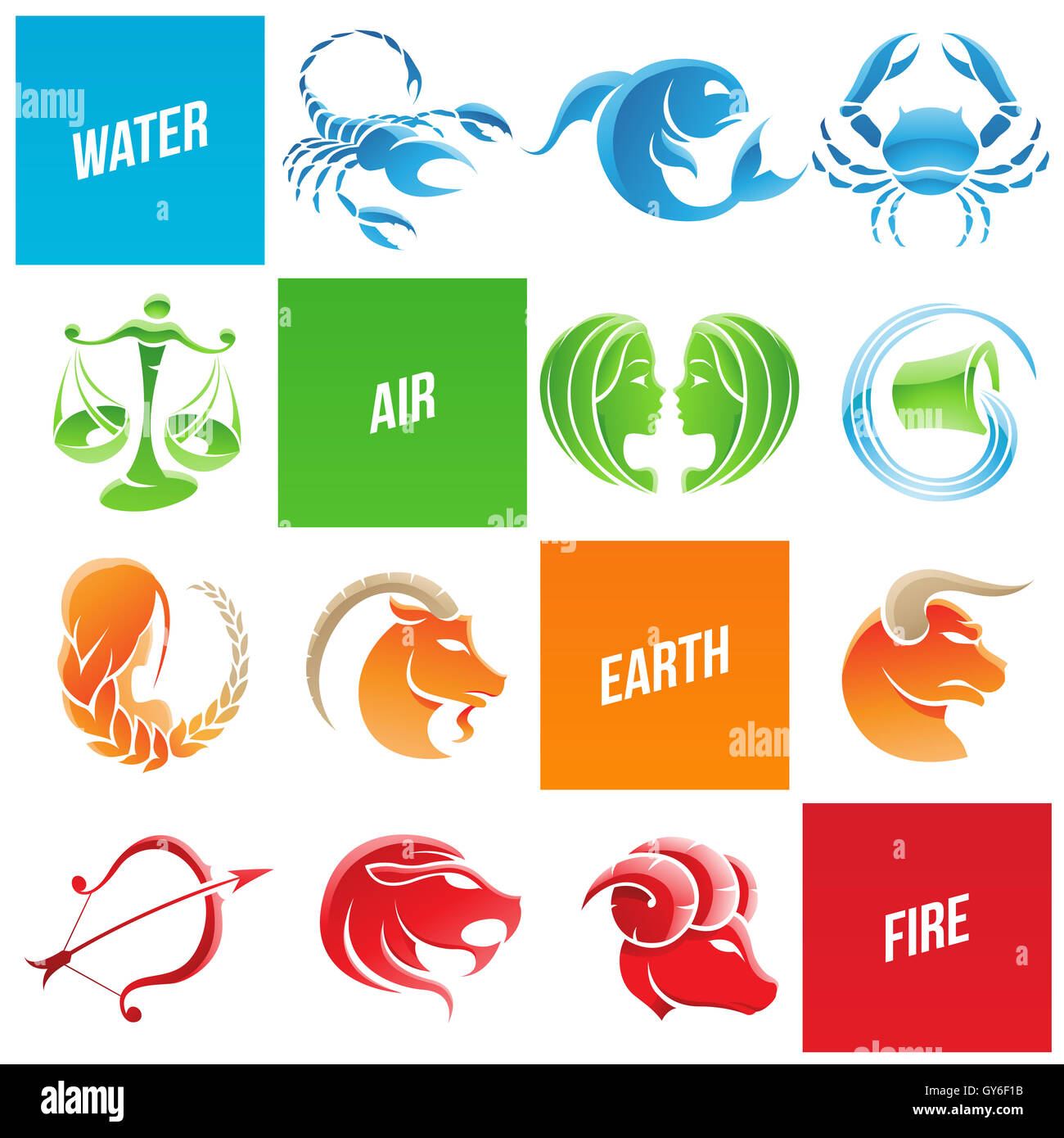 Vector Illustration of Colorful Zodiac Star Signs Stock Photo - Alamy