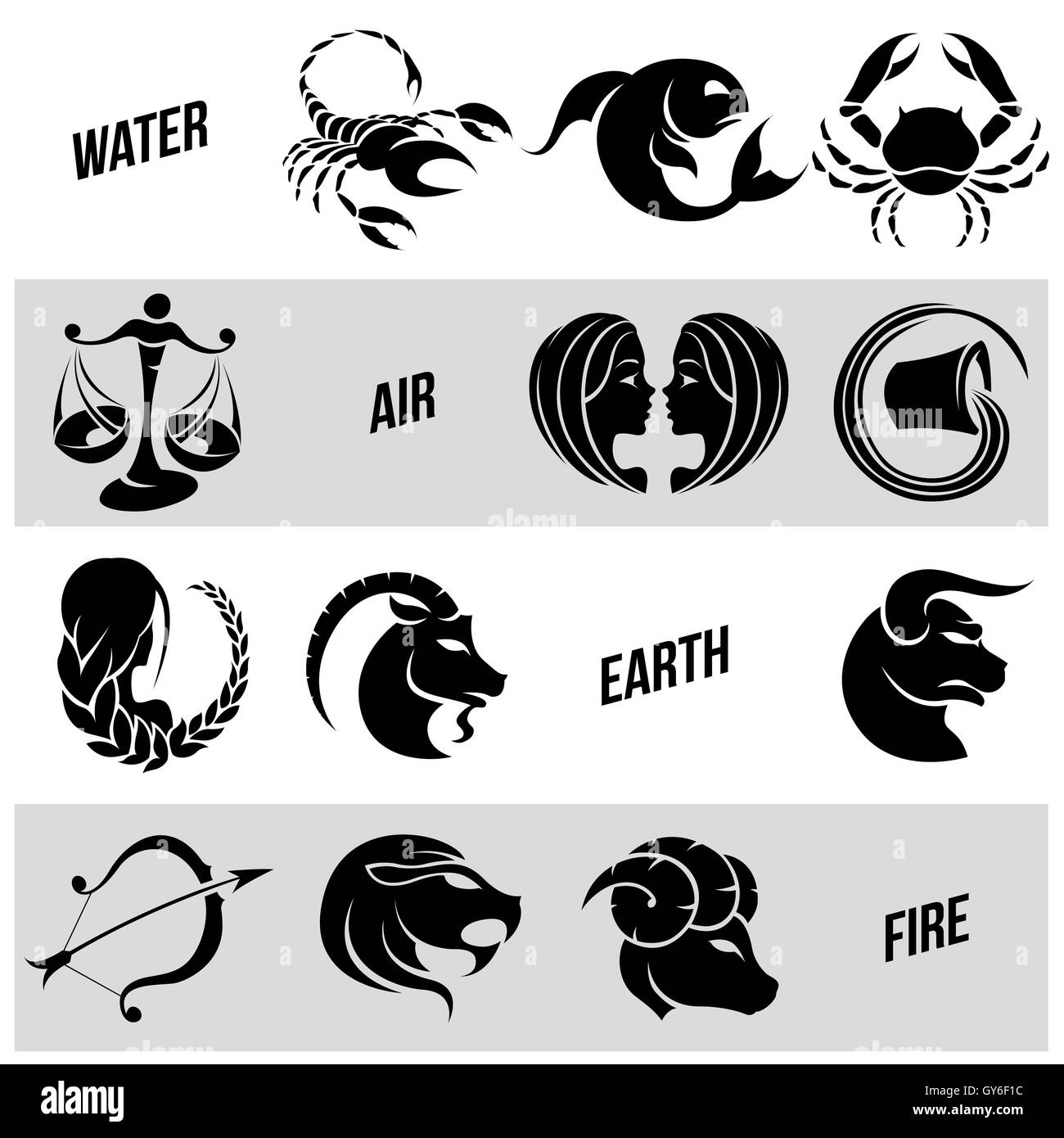 Vector Illustration of Black Zodiac Star Signs Stock Photo - Alamy