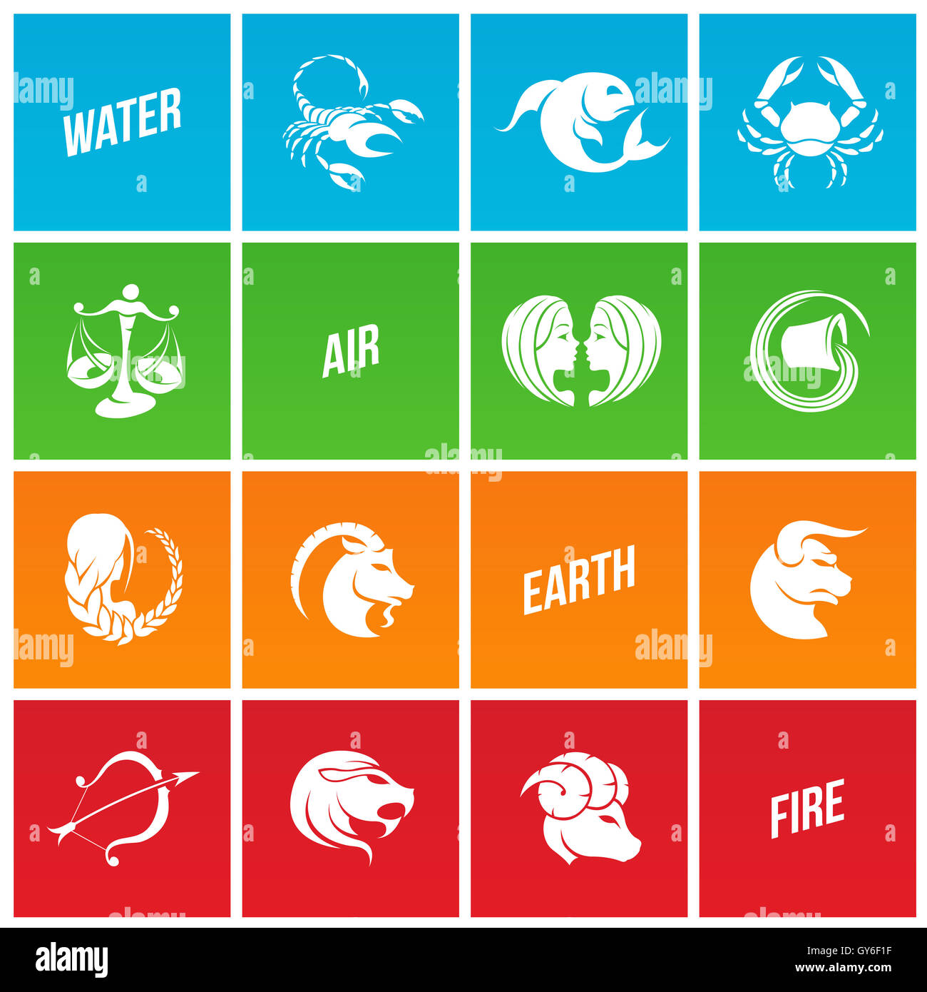 Vector Illustration of Colorful Zodiac Star Signs Stock Photo - Alamy