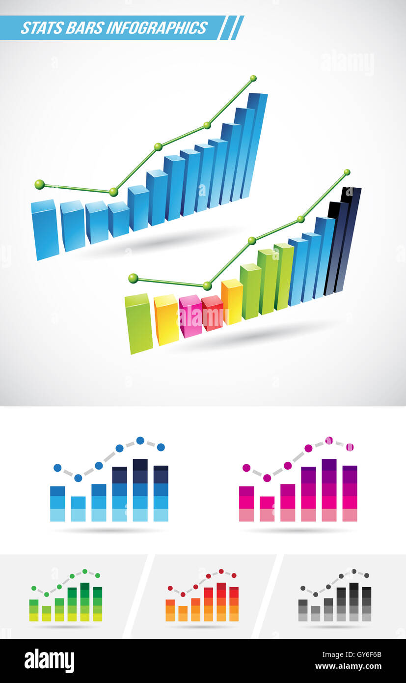 Vector illustration of colorful stat bars isolated on a white ...