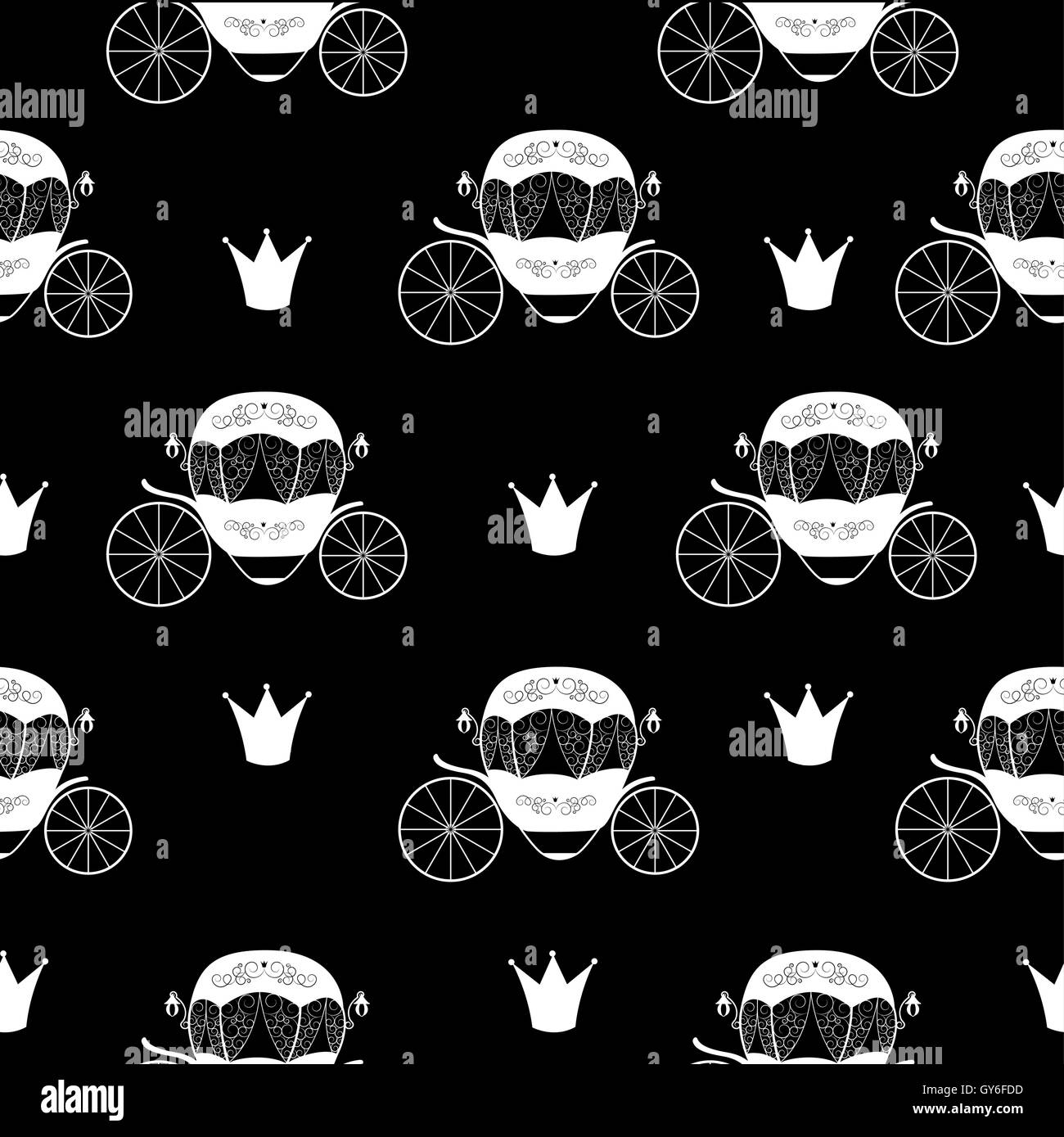 Princess Cinderella Fairytale Carriage. Seamless Pattern Backgro Stock ...