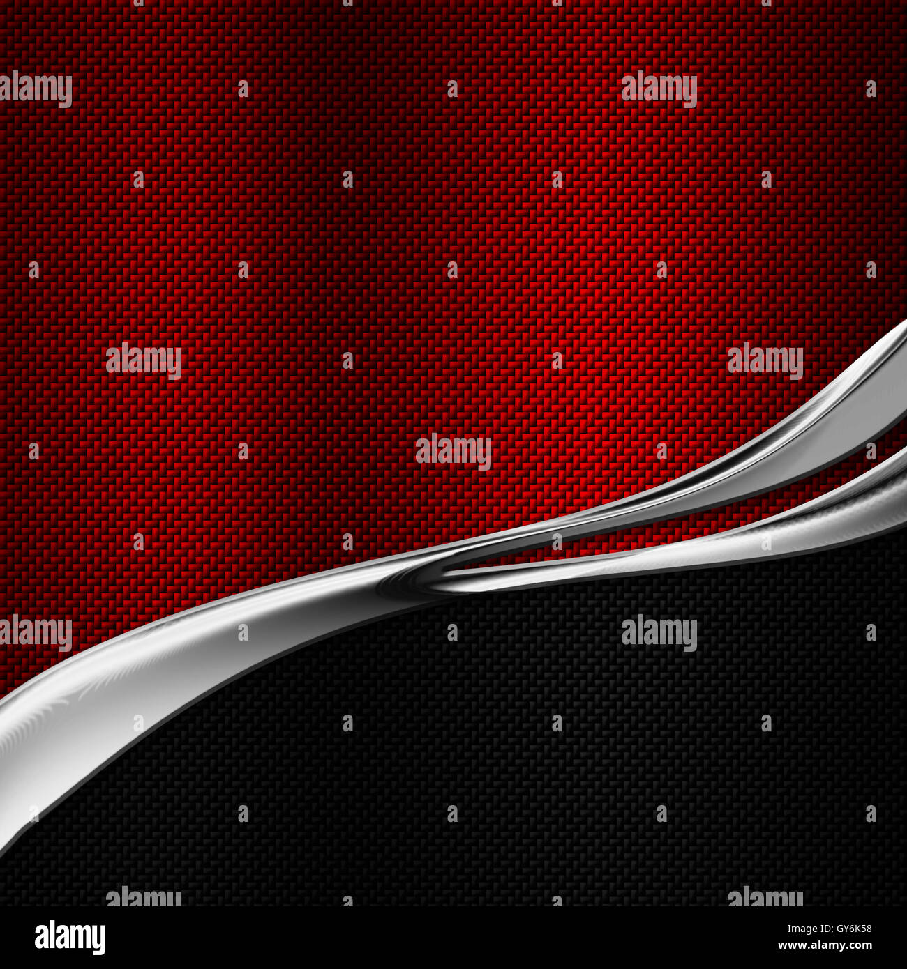 black and red carbon fiber and curve chromium frame. metal background ...