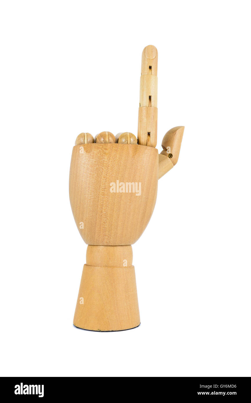 wooden hand wagging finger isolated on white background Stock Photo - Alamy