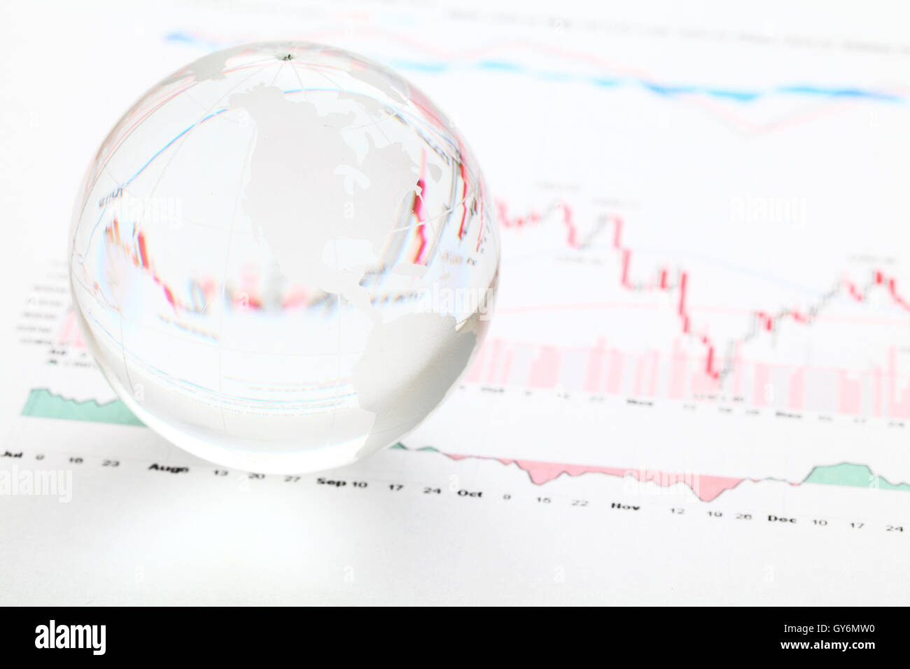 Glass earth ball on the financial chart Stock Photo - Alamy
