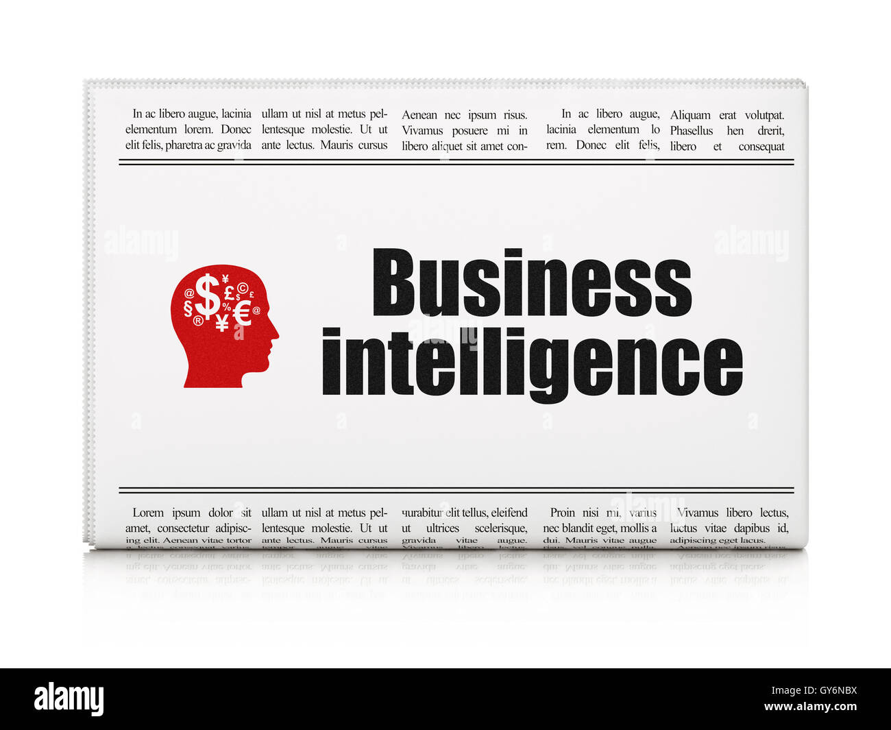 Business news concept: newspaper with Business Intelligence and Head ...