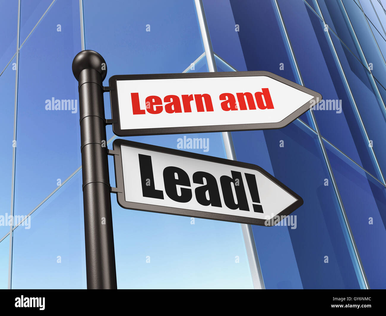 Education concept: sign Learn and Lead! on Building background Stock ...